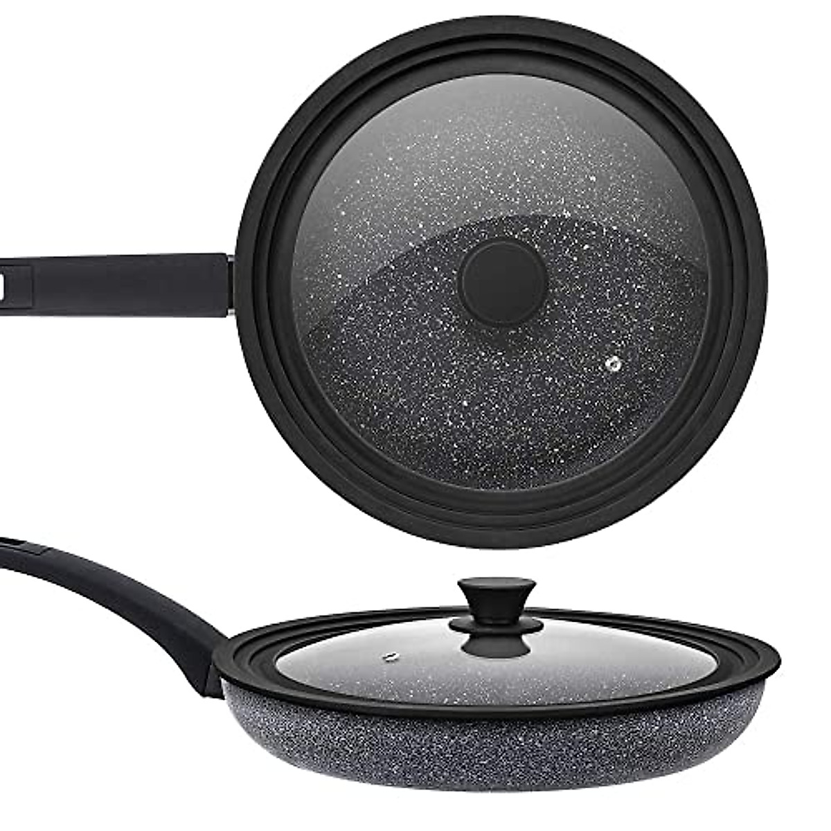 Universal Lid for Pots,Pans and Skillets - Tempered Glass with Heat Resistant Silicone Rim Fits 10.5", 11" and 12" Diameter Cookware,Black