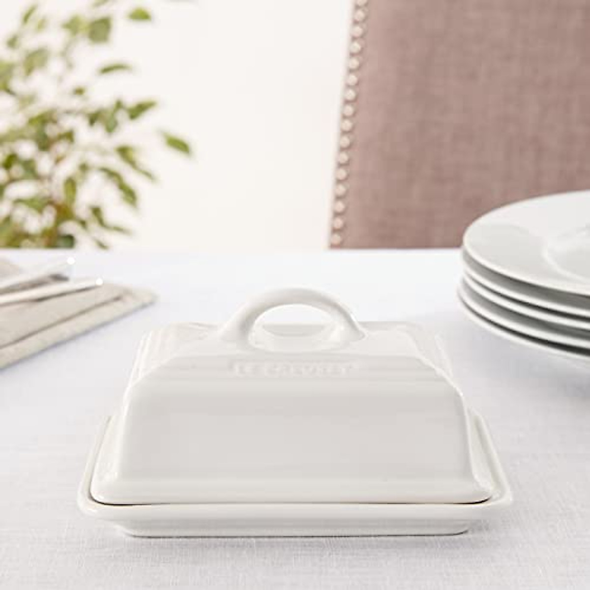Le Creuset Stoneware European Butter Dish, White