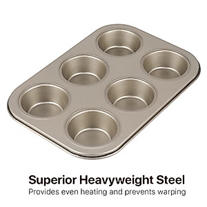 Flexzion Muffin Tray Cupcake Baking Pan 2 Pack, 6-Cup Nonstick Carbon Steel Muffin Tins Non-Stick Cupcake Tin Bakeware Accessories for Baking Cupcakes Muffin Brownies Snacks, Easy Clean, Fridge Safe