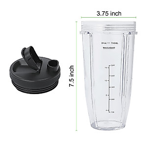 Blender Cups for Ninja, Blender Replacement Parts 24oz Cup with Sip & Seal Lid for Nutri Ninja Auto IQ Series BL450 BL480 BL640 BL642 SS101 SS351, For Smoothies, Shakes & More, Durable and Sturdy