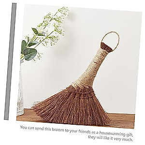 HOMOCONO Small Broom Broom Mini Desk Dust Broom Cute Broom Desk Cleaning Brush Broom Brushes Natural Broom Straw Broom Remover Desktop Cleaning Brush Besom Brown Silk Light Brown