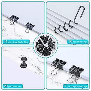 DEZZIE Desk Organizers and Accessories, Mesh Desk Organizer with 2 Sliding Drawers, Office Supplies and Organizers with 7 Compartments + 72 Clips Set, Black Desktop Organizer for Home, School,Office