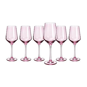 Pink Colored Wine Glass Set, 14 oz Glasses Set of 6, Birthday Gift, Wife, Girlfriend, Mom, Blush Colored Tall Stemmed, Water Glass, Color Tumbler, Pretty Viral Beautiful Glassware - Blushed Pink