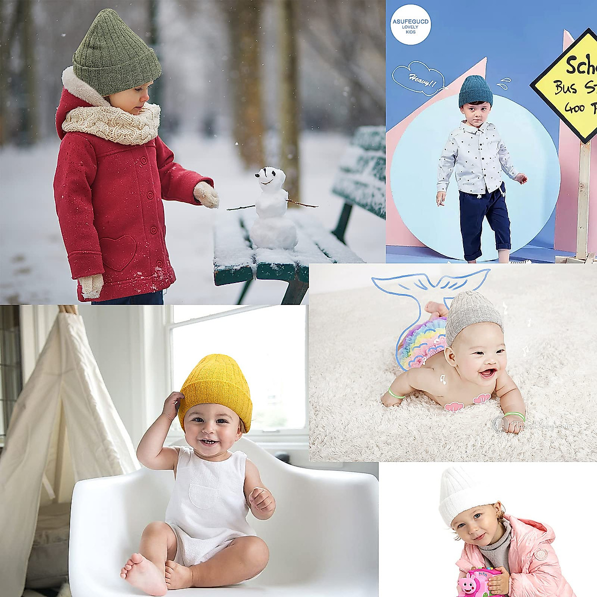 Newborn Baby Wool Hat Cap Turban Toddler Warm Hat Kids Baby Cap Set (White+Pink)