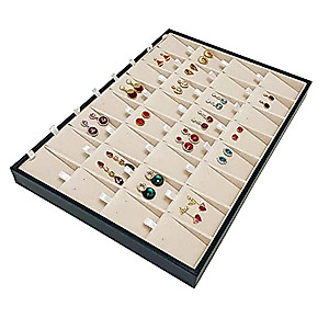 Premium Quality Dark Blue PU Leather Jewelry Tray Drawer Divider Closet Organizer Storage Display Stackable (Earrings)