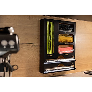 Tidy Hero - Ziplock Bag Organizer with Foil and Wrap Dispenser - 6 IN 1 Luxury Bamboo Plastic Bag Organizers with Cutter for Kitchen Drawers, Kitchen Organization Gadgets for Home, Gift, Black