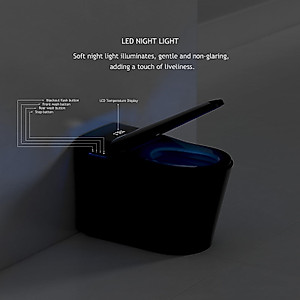 Black Smart Bidet Toilet with Auto Open Lid and Auto Deodorisation, Modern Intelligent Tankless One Piece Toilet with Bidet Built In, Wireless Remote.