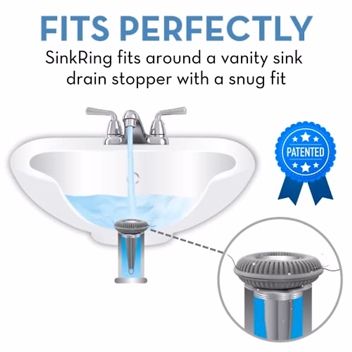 SINKRING The Ultimate Bathroom Sink Drain Protector Hair Catcher/Strainer/Snare (Gray)