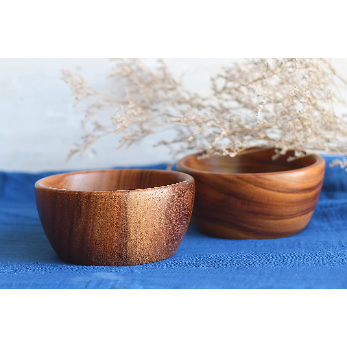 Acacia Wooden Salad Bowls (Set of 2): 6" x 3" Individual Wood Serving Bowls for Fruits, Cereal, or Soup - Handmade from a Single Organic Piece of Acacia Wood, Food Safe