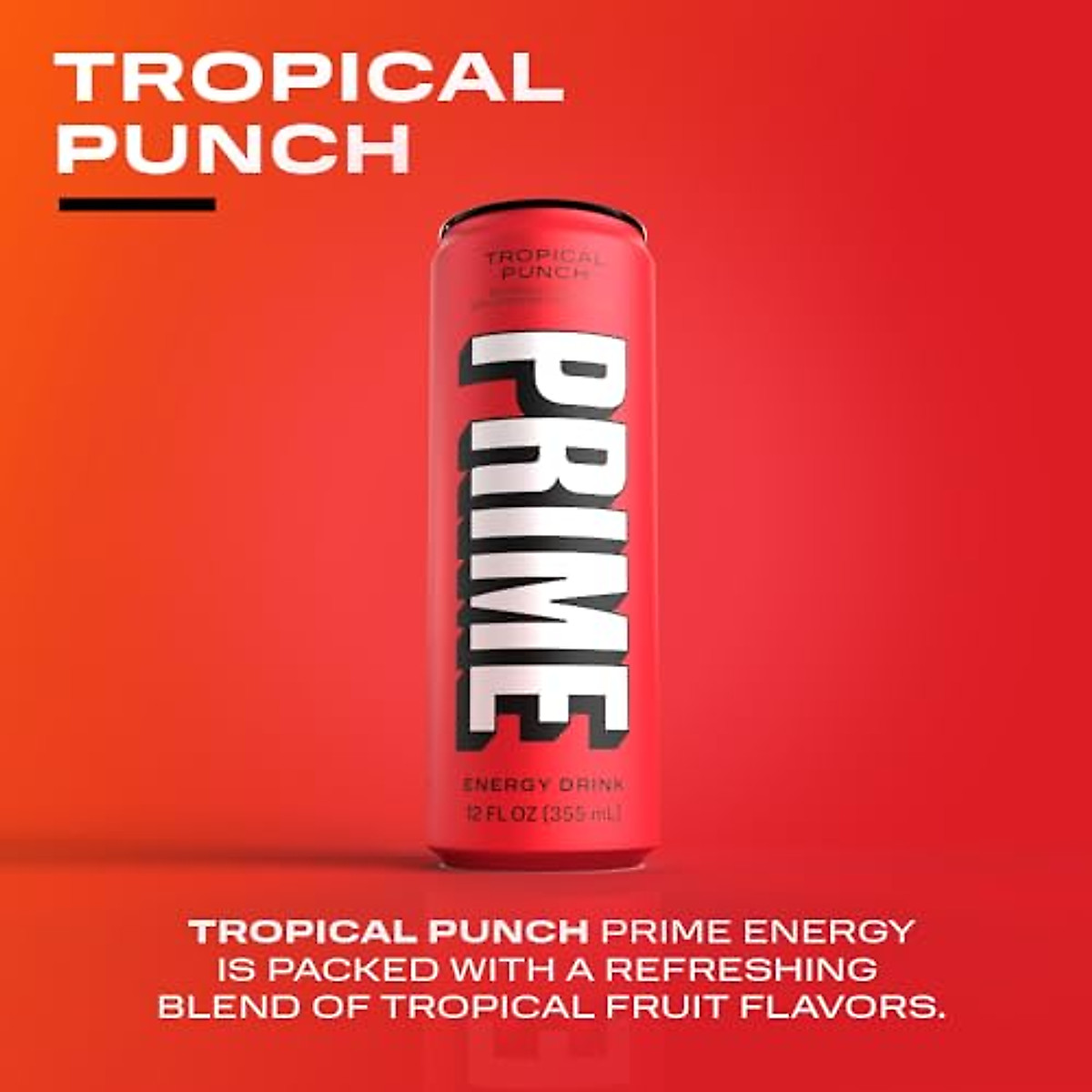 PRIME Energy TROPICAL PUNCH | Zero Sugar Energy Drink | Preworkout Energy | 200mg Caffeine with 355mg of Electrolytes and Coconut Water for Hydration| Vegan | Gluten Free |12 Fluid Ounce | 12 Pack