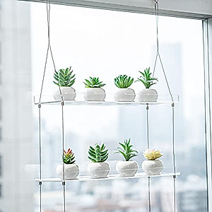 Sumerflos Acrylic Hanging Floating Shelves, 2Tier Clear Indoor Wall Window Storage Rack, Height Adjustable Display Floating Shelves for Home, Kitchen, Bedroom, Bathroom