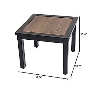 LOKATSE HOME Outdoor Metal Square Side/End Table with Wood Top for Patio, Porch, Deck, Brown
