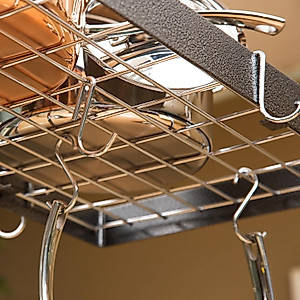 Rogar Hammered Steel Rectangular Pot Rack with Grid and Chrome Accessories 30-in.