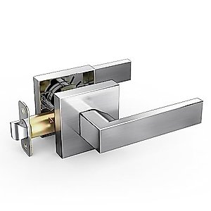 Zowill Door Handle Heavy Duty, Modern Square Door Lever, Passage Door Knobs, Reversible Interior Handles for Left Right Handled Doors for Bedroom, Bathroom and Living Room, Satin Nickel(1 Pack)