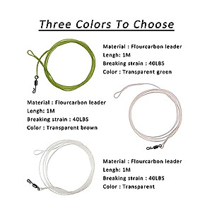 Gnuicyc Pack of 2 Fluorocarbon Tapered Leader 3.3FT 40LBS Strong Fly Line with Fast Change Swivel