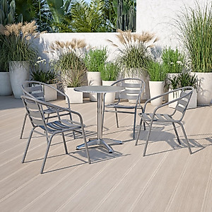 Flash Furniture Lila 4 Pack Silver Metal Restaurant Stack Chair with Aluminum Slats