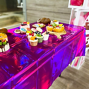 PKNOON Plastic Table Cloth 4 Pack Table Cloths for Parties Hot Pink Foil Tablecloths Iridescence Plastic Tablecloths Disposable Table Cover for Baby Shower Wedding Birthday Decorations 54"X 108"