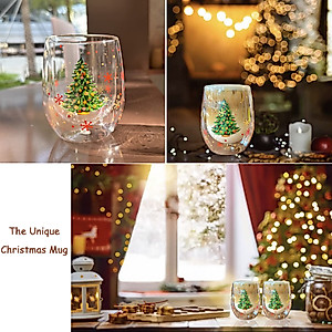 FANTESTICRYAN Christmas Coffee Mugs Set of 2, Double Walled Glass Espresso Cups for Cappuccino Milk Cafe Juice Clear Glass Tea Cup Set Christmas Gifts (Christmas Mug 1 Pack)