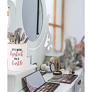 Palais Essentials bathroom decor Makeup Brush Holders Ceramic, Bathroom Accessories Make Up Cup Holder for Vanity Countertops (Lipstick Hustle, 4" Diameter)