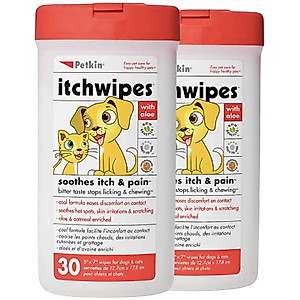 Petkin Anti Itch Wipes for Dogs and Cats - Soothes Hot Spots, Skin Irritations and Scratching - Bitter Taste Stops Licking and Chewing - Super Convenient, Ideal for Home or Travel - 30 Wipes