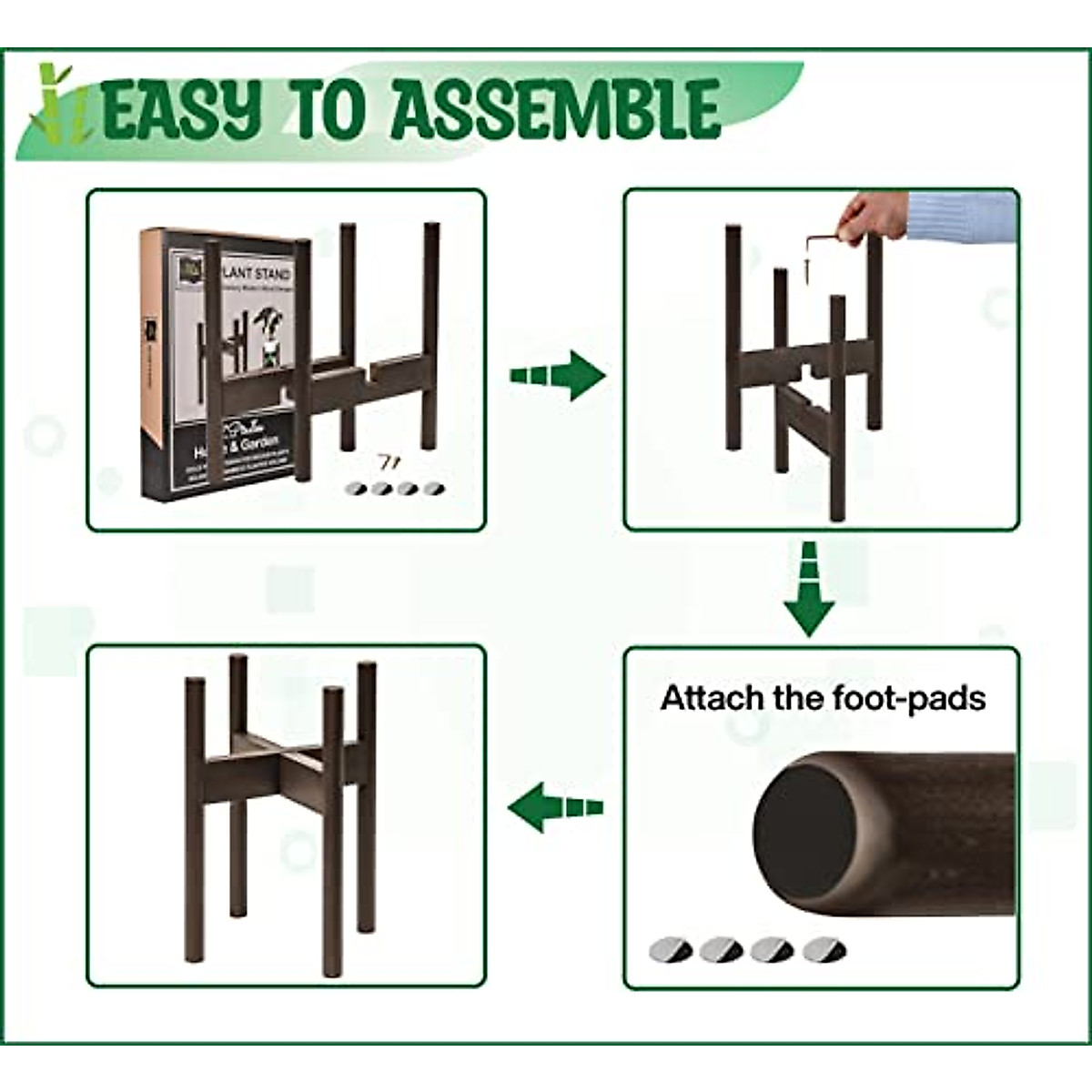 ZPirates Plant Stand Indoor, Outdoor - Tall 14-inch, Adjustable 8 to 12-Inch Wide - Small to Large Planter Pot and Flower Vase Holder - Dark Bamboo Wood