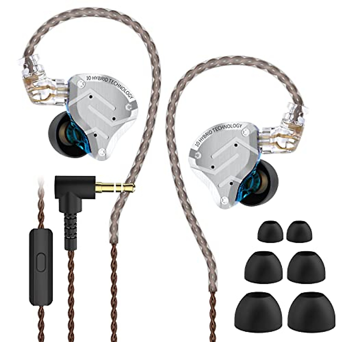 Wired Earbuds, in Ear Headphones, Gaming Earbuds, Earphones Wired with 4BA+1DD Hybrid 10 Drivers HiFi Bass in Ear Monitor, Noise Cancelling Earbuds Wired ZS10 Pro (No Mic, Blue)