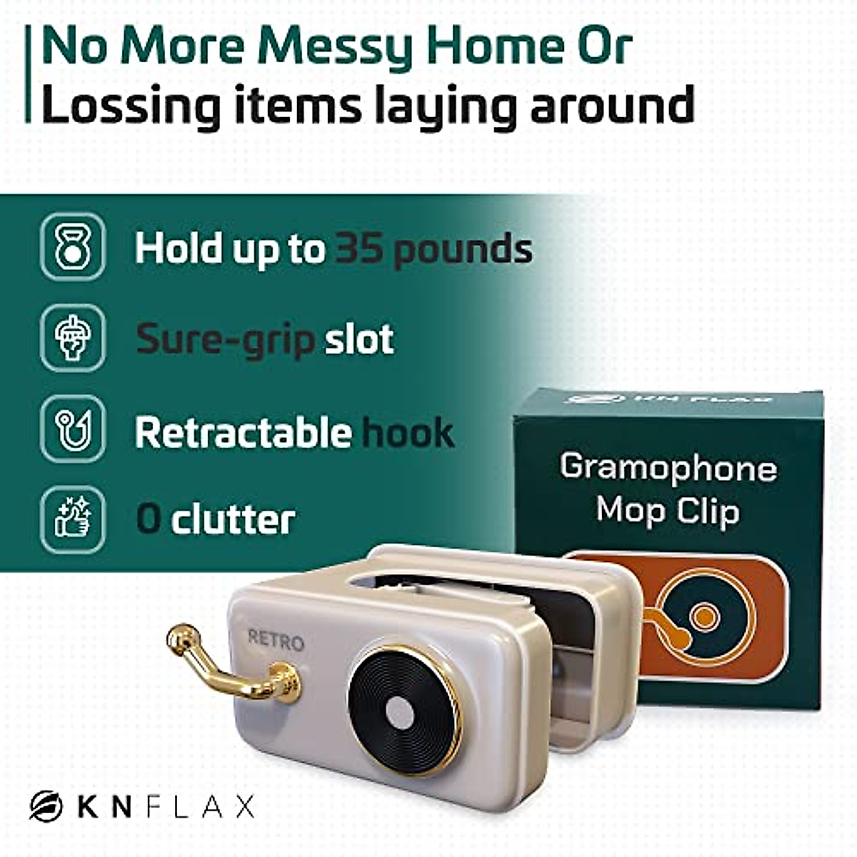 KN FLAX Broom Holder Wall Mount Self Adhesive Broom Gripper, Cleaning Supplies and Household Hanger for Storage, Laundry and Apartment Room, Must Have Organizer, Multi-Functional Holders - Green