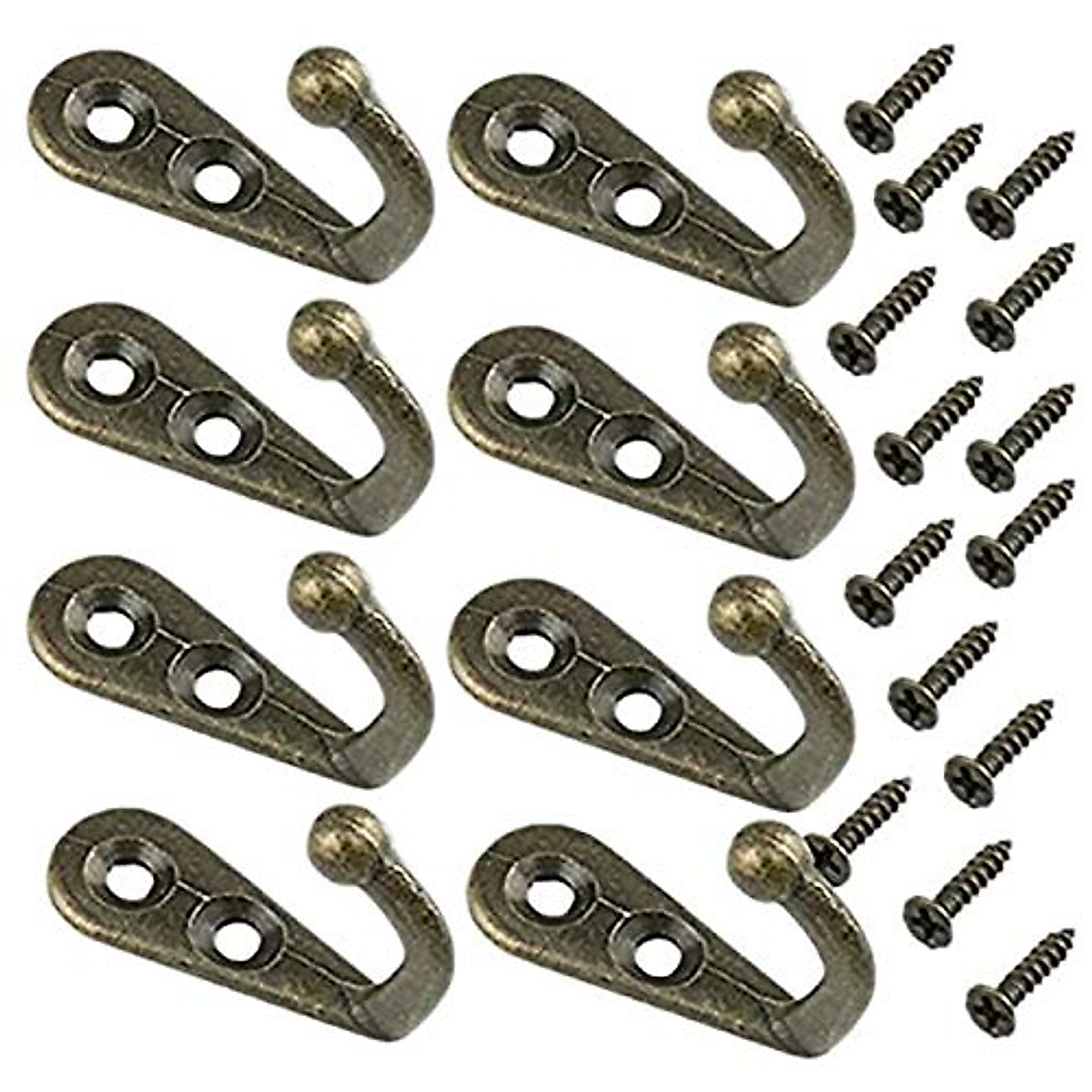Yansanido Pack of 24 Mini Bronze Tone Vintage Style Double Hole Metal Single Hook Hangers Door Hook Hanging with 48 Screws