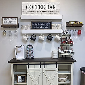Coffee Bar Signs Docer with Grey Wood Grain, Canvas Coffee Wall Art Rustic Home Decor Coffee Bar Accessories Set for Home Bar Kitchen Living Room Pub Store Room Wall Decor 6"x 18"