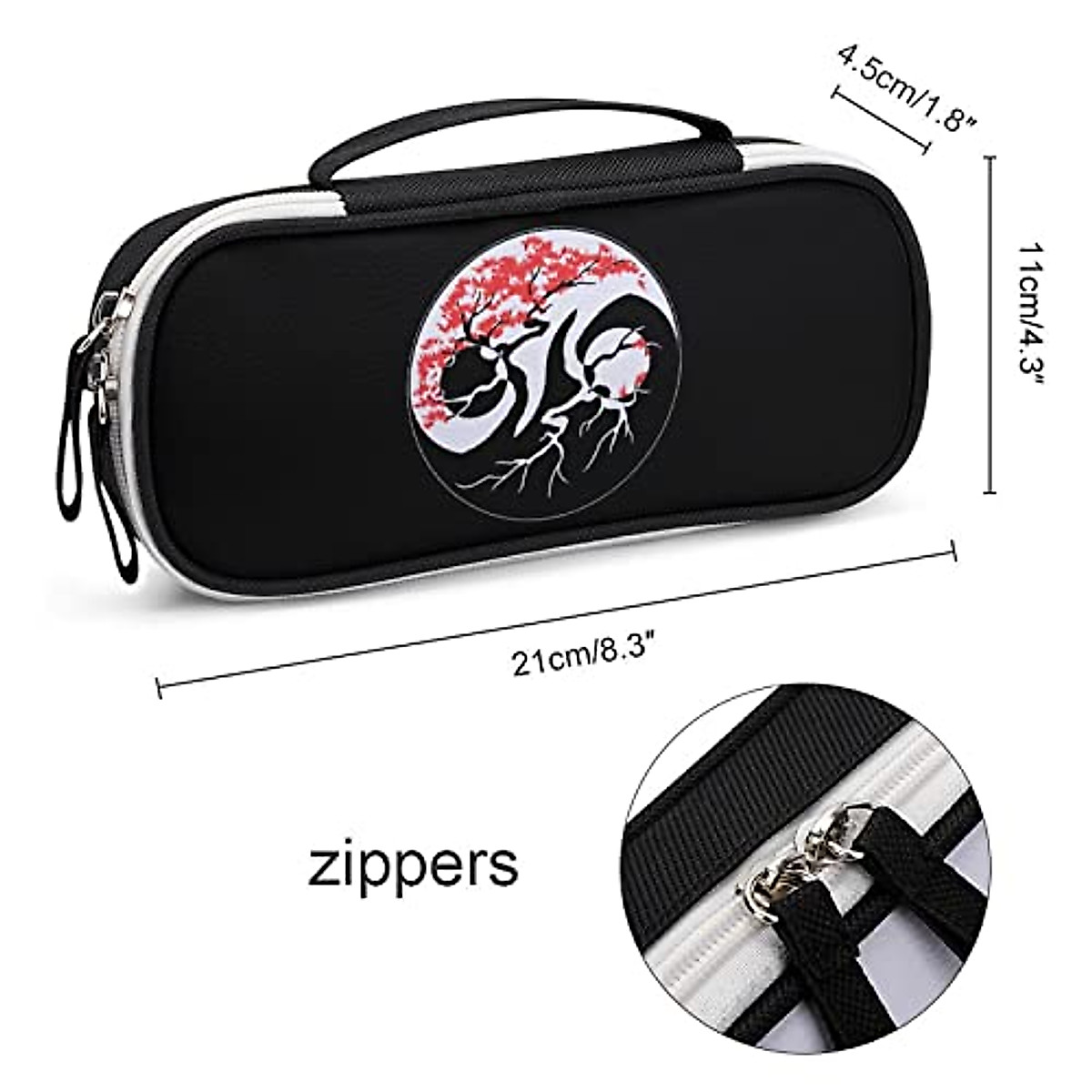 Bonsai Tree in Yin Yang Printed Pencil Case Bag Stationery Pouch with Handle Portable Makeup Bag Desk Organizer