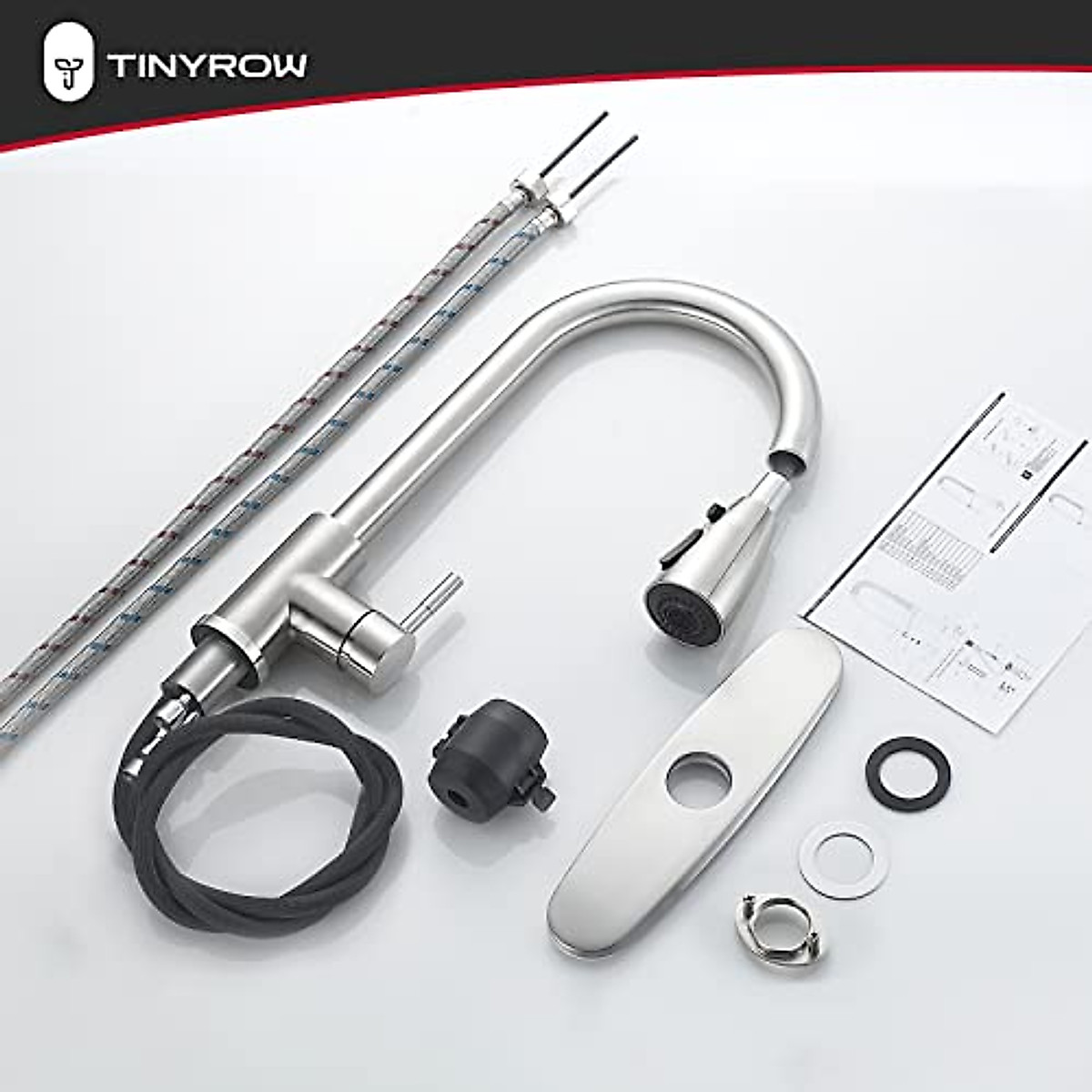 TINYROW Kitchen Faucet with Pull Down Sprayer Kitchen Sink Faucet Brushed Nickel, Single Handle Stainless Steel Kitchen Sink Faucets