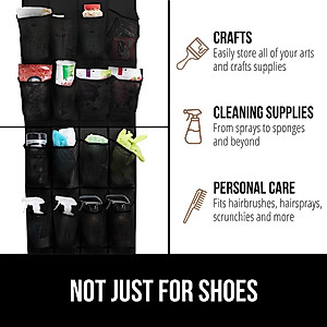 Gorilla Grip Shoe Holder Rack for Over the Door, 24 Mesh Pockets Hold up to 40 Pounds, Back of Closet Organizer, Behind Door Hanger, Nonslip Holders, Shoes, Sneakers and Home Accessories, Black