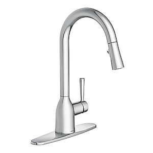 Moen Adler Chrome One-Handle High Arc Kitchen Sink Faucet with Power Clean, Modern Kitchen Faucet with Pull Down Sprayer, 87233