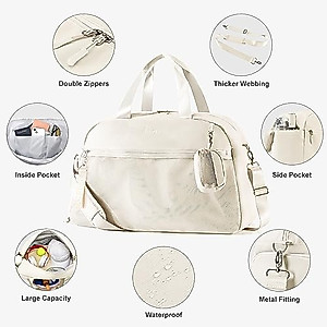 Gym Bag for Women With Shoe Compartment Sport Duffle Bag Travel bag With Wet Pocket Weekender Bag for Travel Gym Yoga Tennis Sports(Beige)