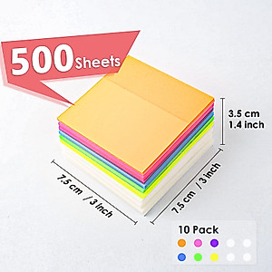Transparent Sticky Notes-MIUTME 500 Sheets Waterproof Translucent Color Memo Pad 3 x 3 inch -50 Sheets Per Pad, 6 Colorful Pads, 4 Transparent Scratch Pads,10 Pads in Total (7 Colors)