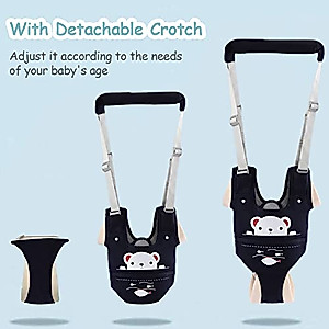Ocanoiy Baby Walking Harness Handheld Baby Walker Assistant Belt Adjustable Toddler Infant Safety Harnesses Standing Up Walking Learning Helper with Detachable Crotch for 9-24 Month Old (Dark Blue)