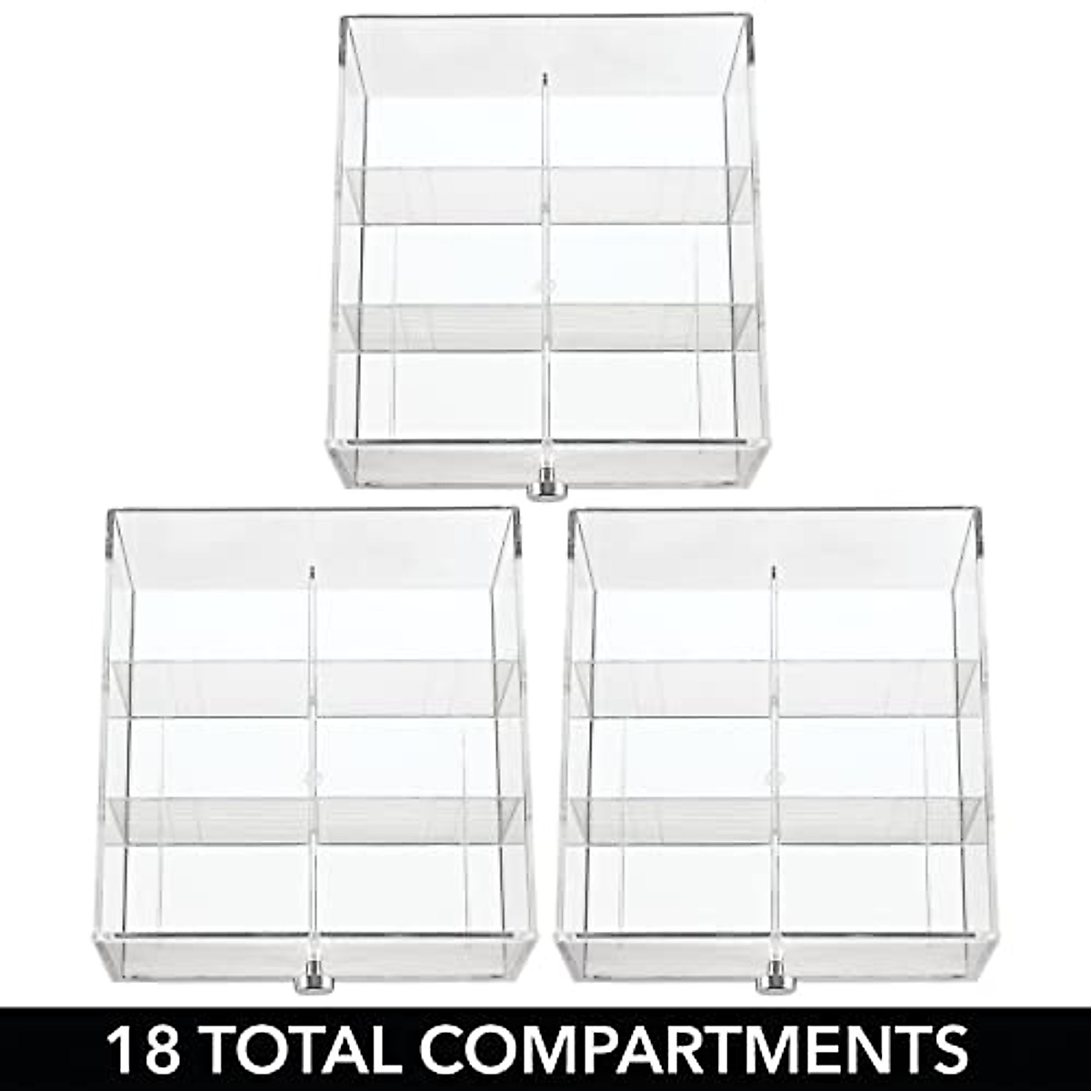 mDesign Plastic Wide Kitchen Pantry, Cabinet, Countertop Organizer Storage Station with 3 Drawers for Coffee, Tea, Sugar Packets, Sweeteners, Creamers, Drink Pods, Packets; 18 Sections, 2 Pack - Clear