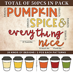 AnyDesign 50Pcs Fall Letter Coffee Cup Cutouts with 100Pcs Glue Points Pumpkin Spice & Everything Nice Cardboard Cut-Outs Muticolor Coffee Cup Paper Cutting for Office Home Autumn Theme Party Decor