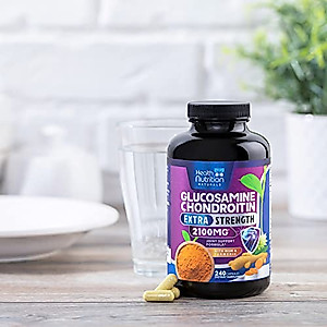 Glucosamine with Chondroitin Sulfate, Turmeric, MSM, Boswellia - Triple Strength Joint Support Supplement - Support for Joint Health and Mobility - Includes Quercetin, Bromelain - 240 Capsules