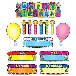 Birthday Cakes Bulletin Board Set, Carson Dellosa Classroom Decorations, 47 Pieces