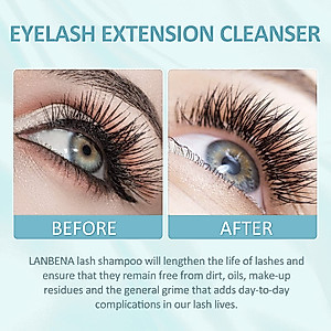 Eyelash Extension Cleanser, Lash Shampoo with 2 Brushes, Eyelash Extension Shampoo, Chamomile Eyelash Foam Cleaner, Paraben & Sulfate & Oil Free for Salon and Home Use (60ml 2 Fl Oz)