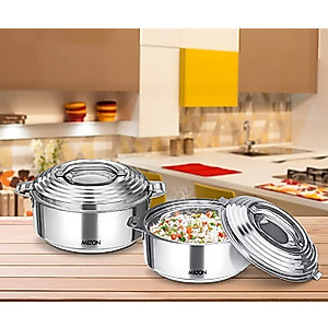 Milton Casserole for hot food, insulated stainless steel hot pot with lid, 84 oz (2500 ml) 2.6 qt, Serving box (bowl, dish) for food and roti Galaxia 2500 Food Warmer Cooler, Silver