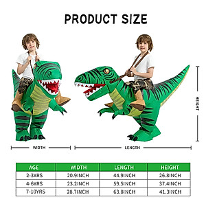 tasanor Blow Up Raptor Costume,Inflatable Costumes for Kids,Inflatable Dinosaur Costume,Halloween Costumes for Girls/Boys (4-6YRS)