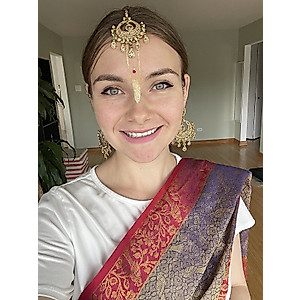 Bindhani Golden Rhinestone Head Piece Maang Tikka & Indian Earrings For Women