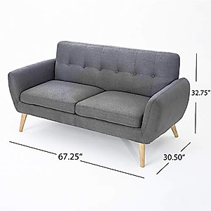 Christopher Knight Home Josephine Mid-Century Modern Petite Fabric Sofa, Dark Grey / Natural