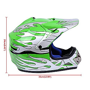 Sange DOT Youth Kids Offroad Helmet Motocross Helmet Dirt Bike ATV Motorcycle Helmet Gloves Goggles Compliant with FMVSS 218(Green, Large)