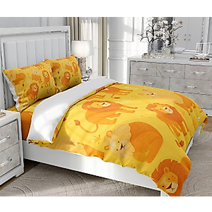Moinlizy 3D Cartoon Lion Printed Duvet Cover Twin Size 3D Yellow Cute Lion Bedding Sets Bedclothes Room Decor Wild Animal Theme No Comforter
