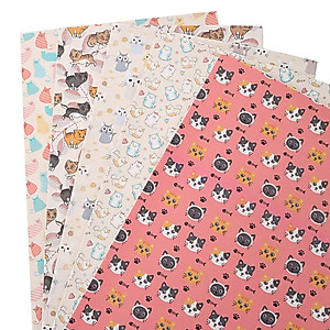 David Angie Cute Animals Faux Leather Sheet Cats Printed Synthetic Leather Sheet 5Pcs 7.7" x 12.9" (20 cm x 33 cm) for DIY Earrings Bows Making (Assorted)