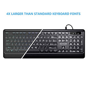 SurnQiee Large Letter Print Keyboard, 104 Keys Standard Full Size USB Wired White LED Backlit Computer Keyboard (KB612)