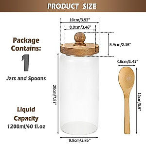 Patoper Glass Coffee Jars with Spoons 40oz /1200ml,Clear Storage Canister with Wooden Lid Round Glass Food Jar for Pantry Sugar Tea Coffee Bean Spice Nuts (Bead Lid-40oz-1 PACK)